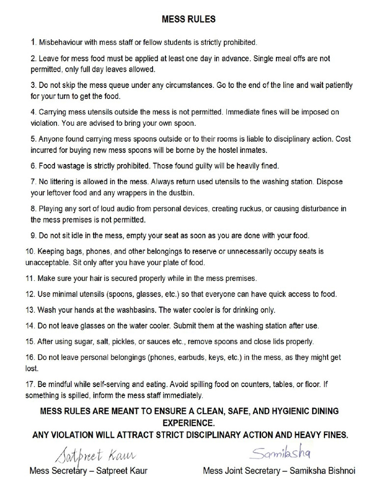 Mess Rules Final | PDF