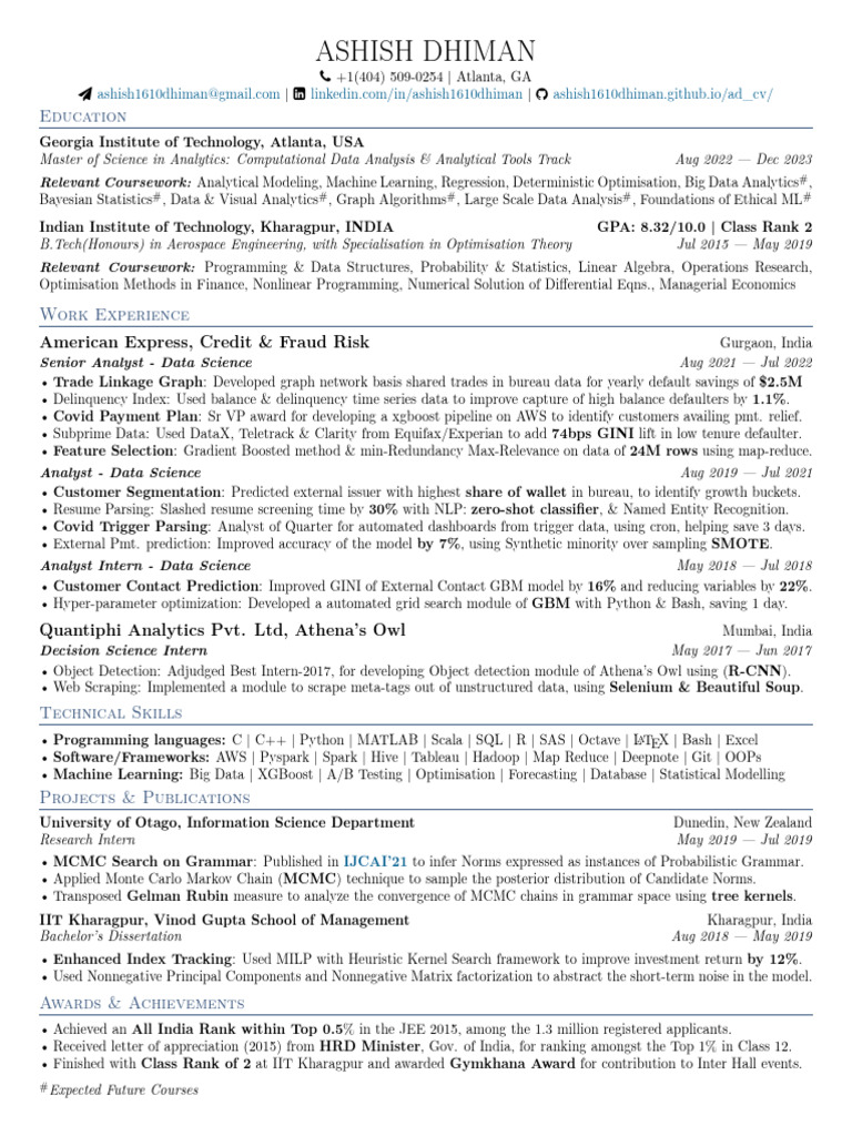 Ashish Dhiman Resume Tu | PDF | Analytics | Machine Learning