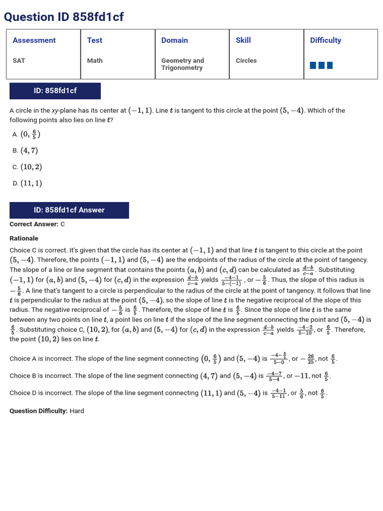 Circle Geometry SAT Practice Questions | PDF | Circle | Angle