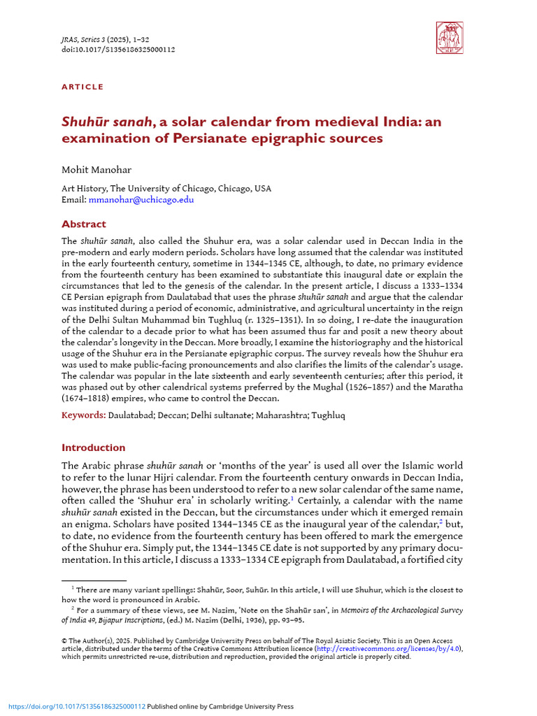 Shuhur Sanah: Medieval Indian Calendar Analysis | PDF