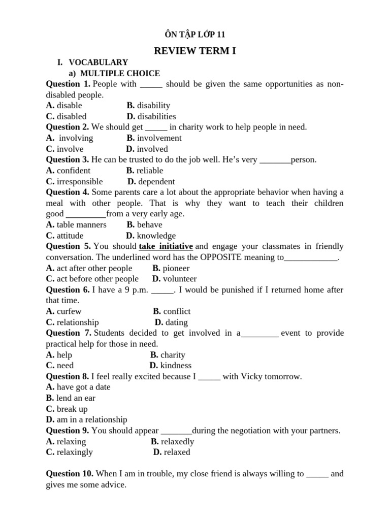 Vocabulary Review for Grade 11 Students | PDF | Climate Change | Time ...
