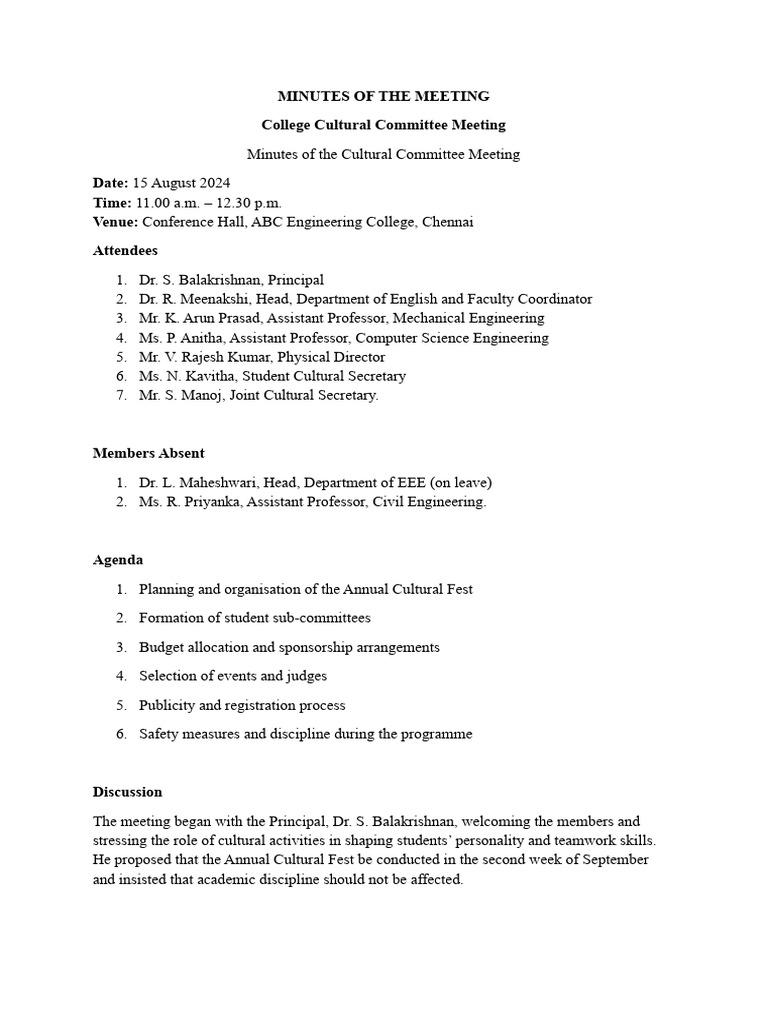 Minutes of The Meeting Model | PDF