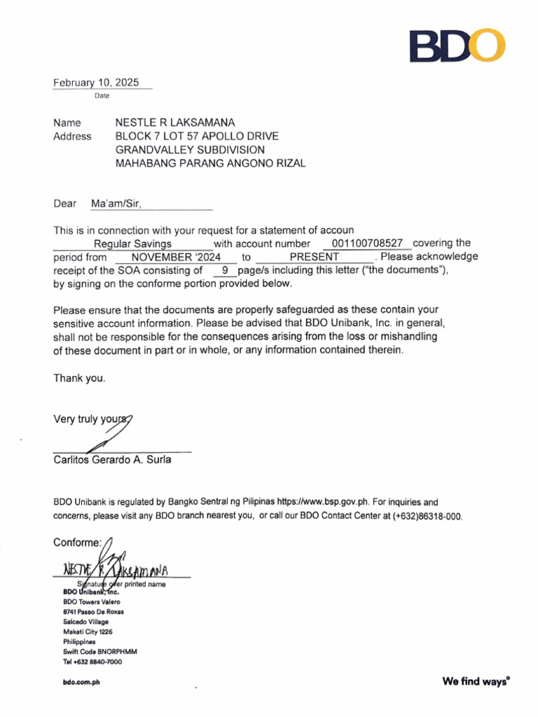 BDO Bank Statement | PDF