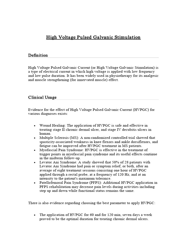 High Voltage Pulsed Galvanic Stimulation | PDF