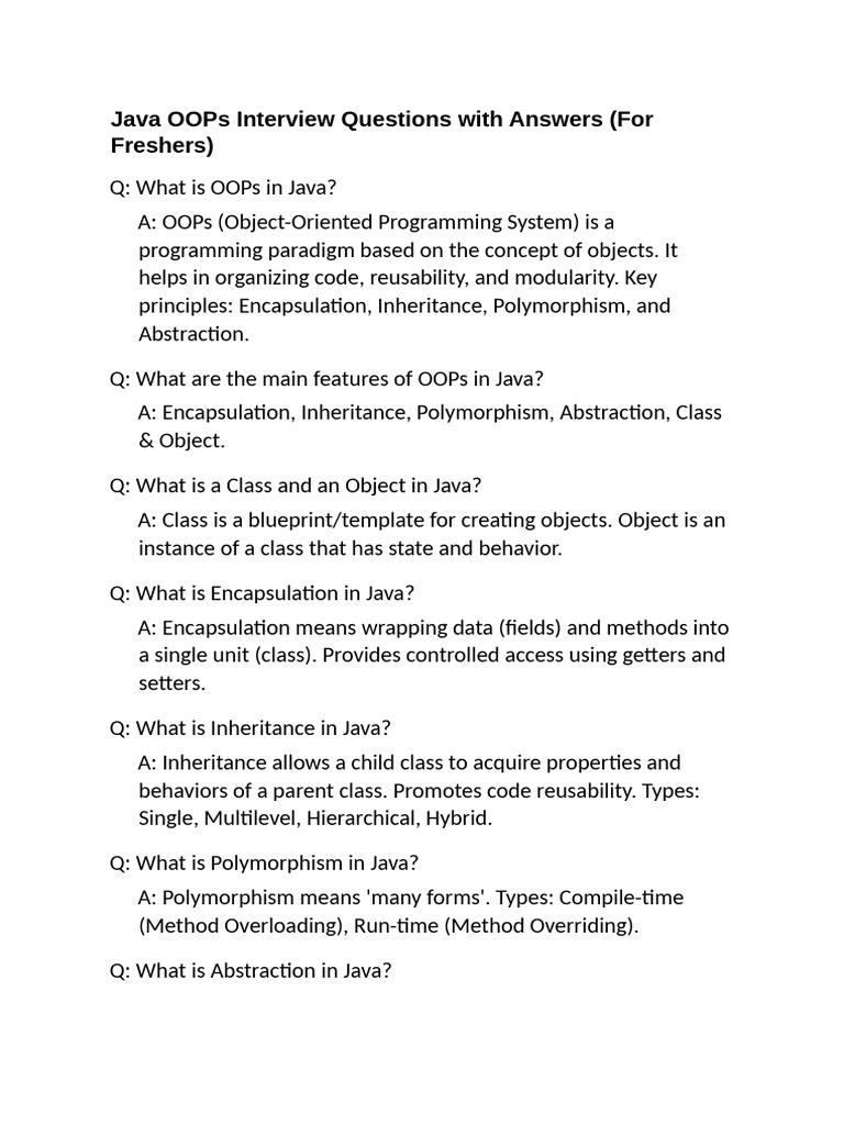 Java OOPs Interview Q&A for Freshers | PDF | Method (Computer ...