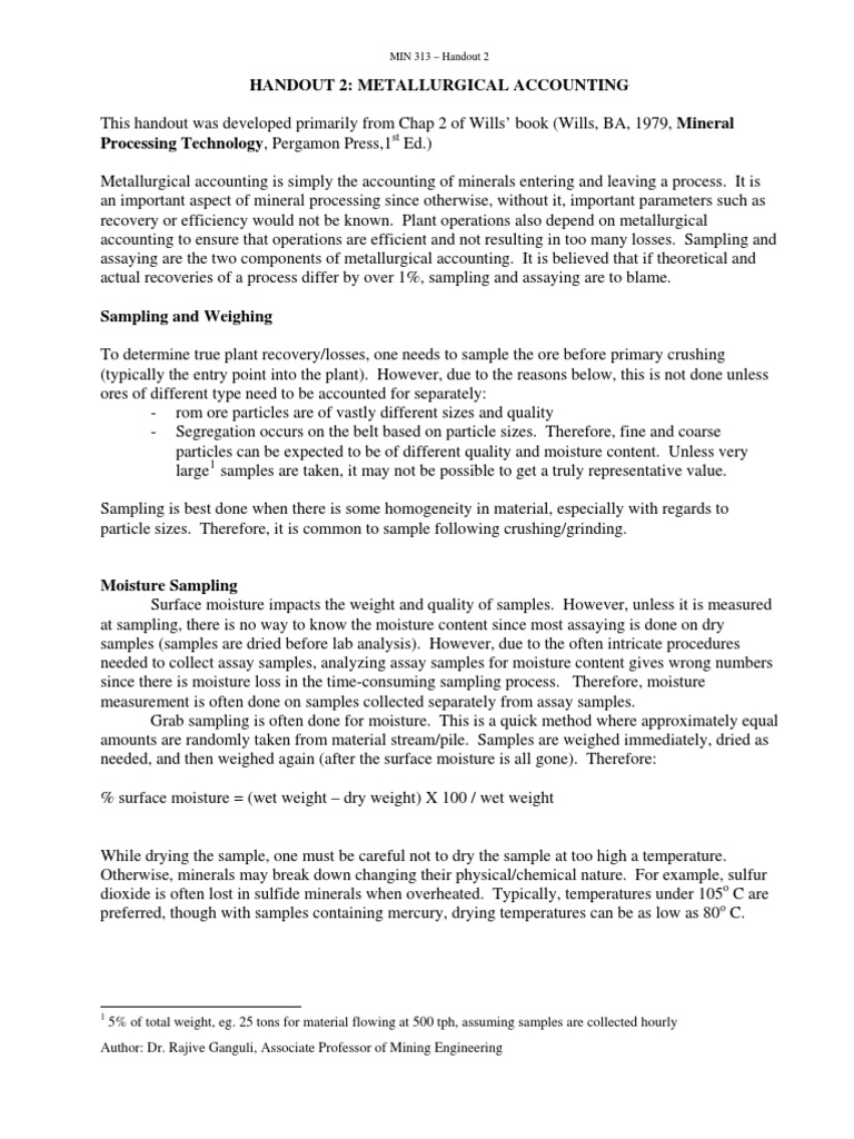 Handout 2 Min313 | PDF | Density | Metallurgical Assay