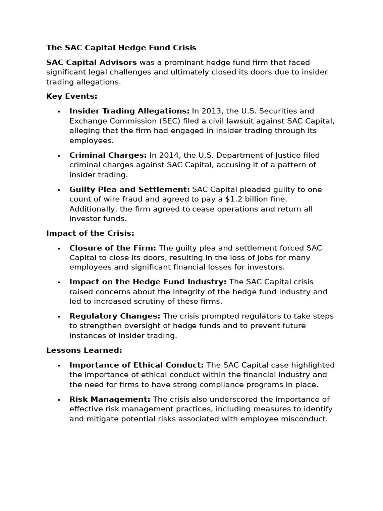 The SAC Capital Hedge Fund Crisis | PDF