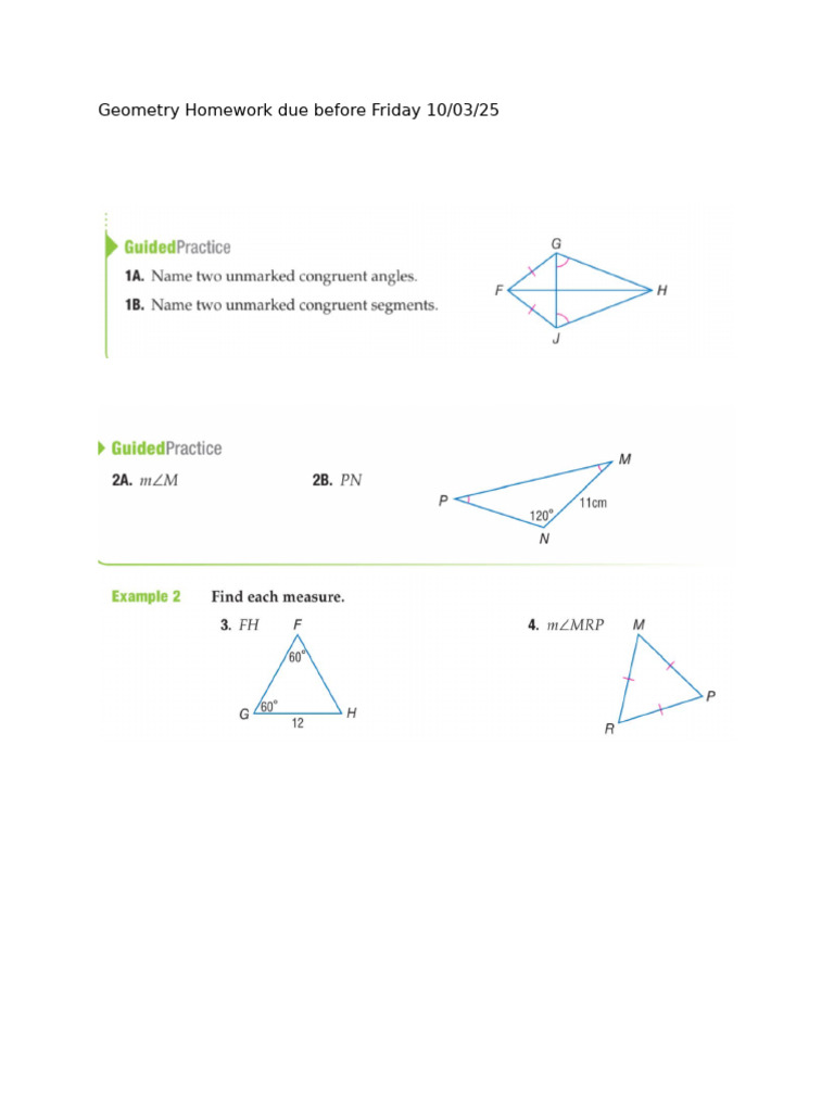 Geometry Homework Due Before Friday 10 | PDF