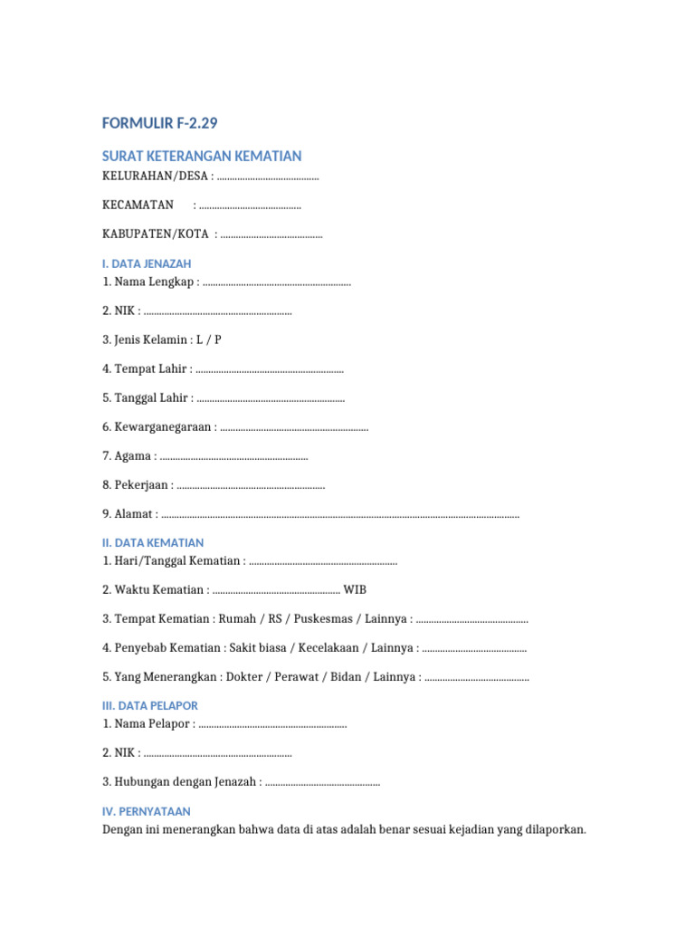 Formulir Surat Keterangan Kematian | PDF
