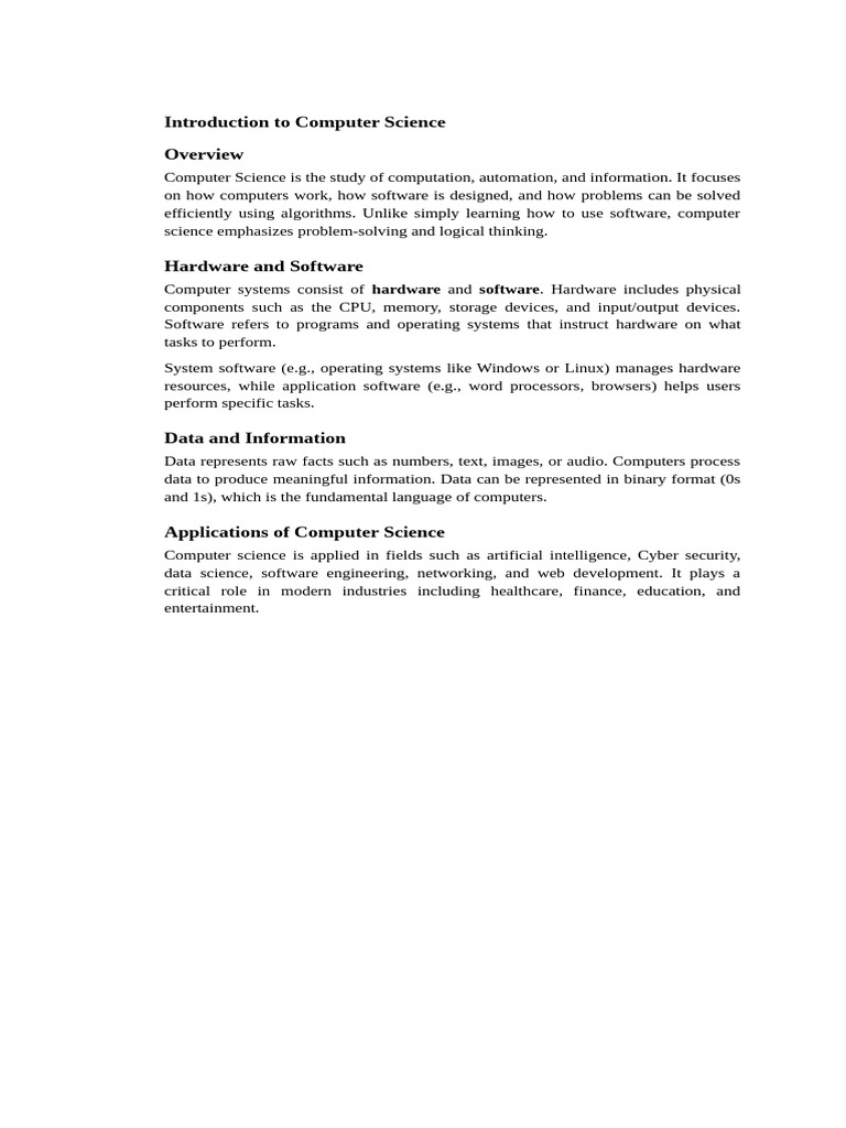 Introduction to Computer Science | PDF