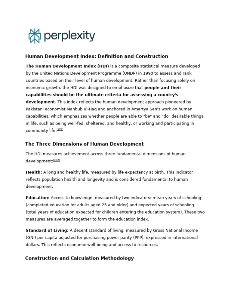 Human Development Index - Definition and Constructi | PDF | Human ...