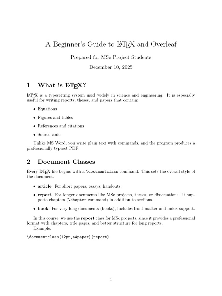 Beginner's Guide to LaTeX & Overleaf | PDF | Text