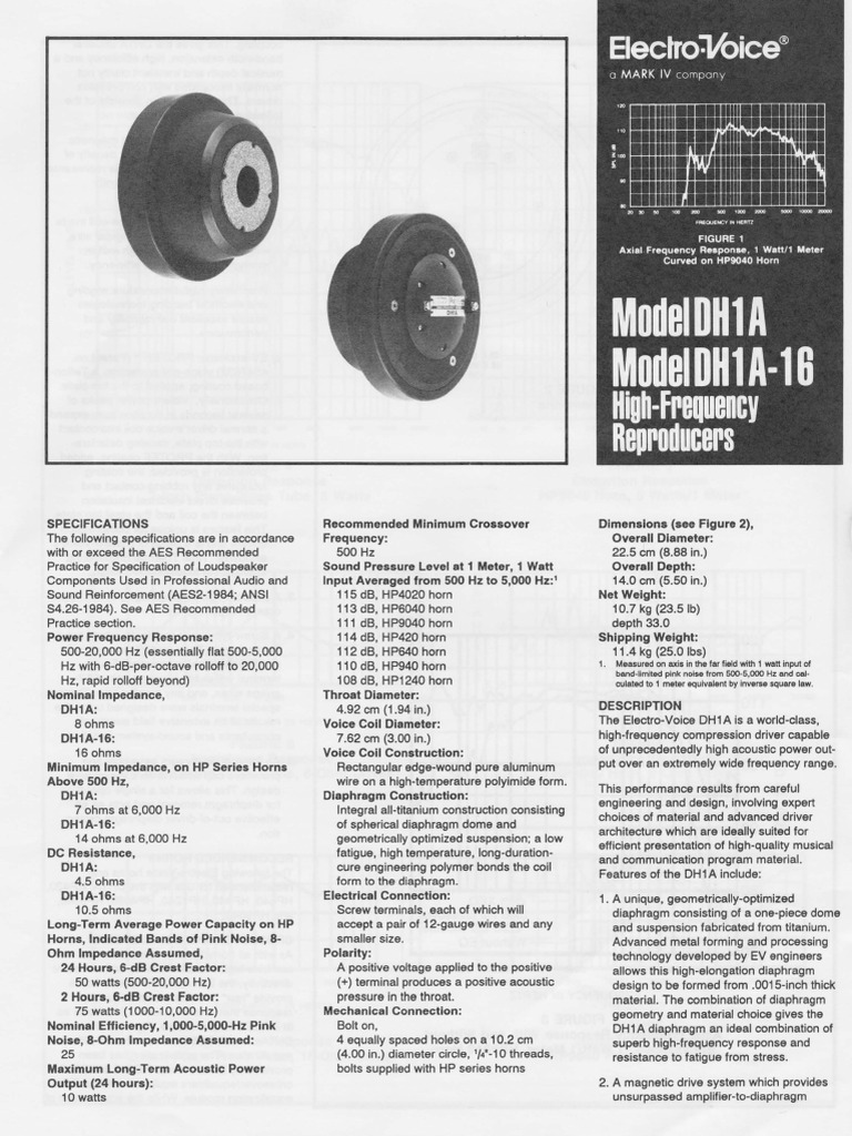 DH1A Engineering Data Sheet | PDF | Loudspeaker | Acoustics