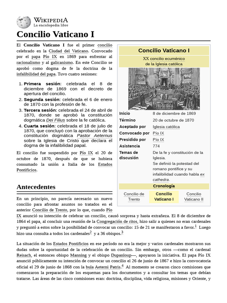 Concilio Vaticano I | PDF | Santa Sede | Organizaciones religiosas