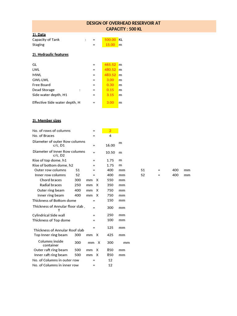 Overhead Reservoir Design: 500 KL Capacity | PDF | Bending | Stress ...