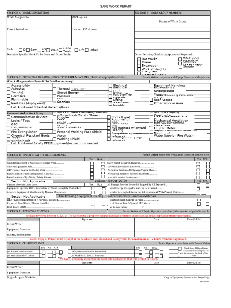safe_work_permit | PDF | Personal Protective Equipment | Auto Mechanic