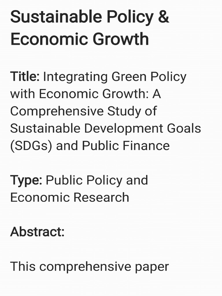 Sustainable Policy & Economic Growth | PDF