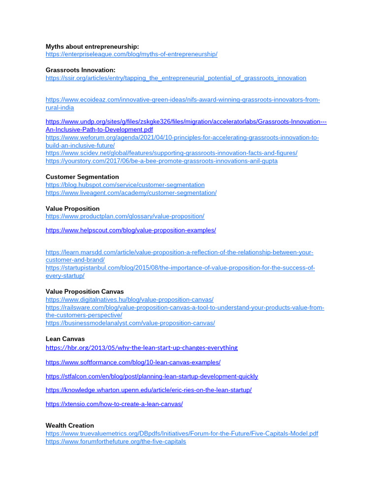 Web links | PDF | Entrepreneurship | Planning