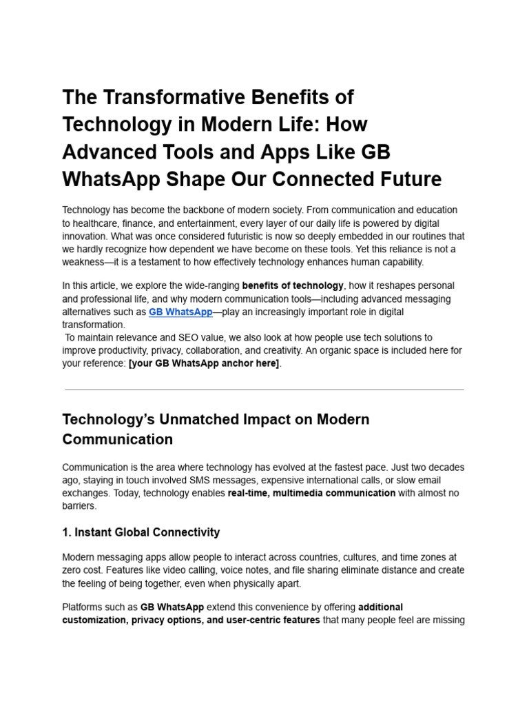 The Transformative Benefits of Technology in Modern Life - How Advanced ...