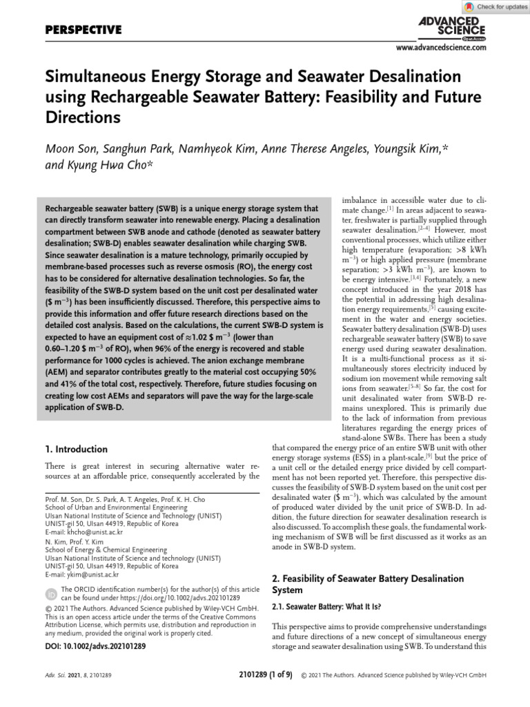 Seawater Battery Desalination Feasibility | PDF | Desalination ...