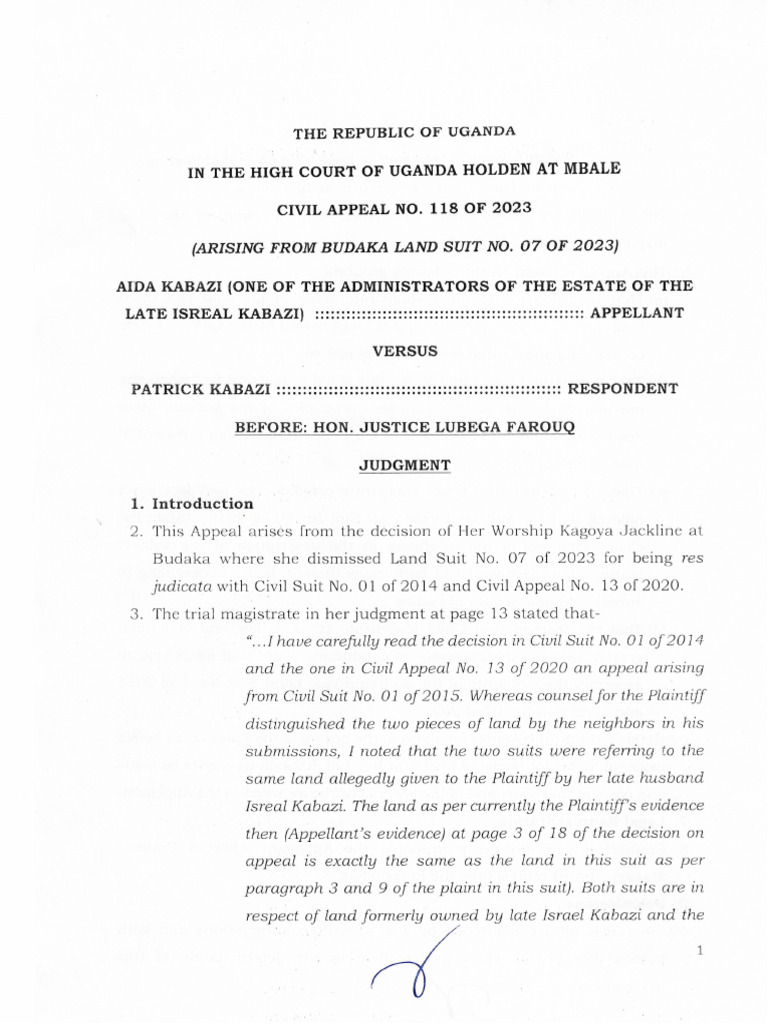 Kabazi v Kabazi 2024 UGHC 782 (13 August 2024) | PDF