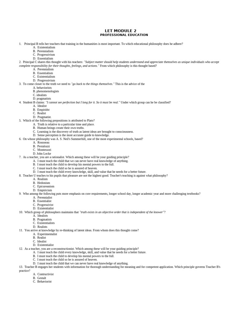 LET - MODULE 2: PROFESSIONAL EDUCATION | PDF | Mean | Learning