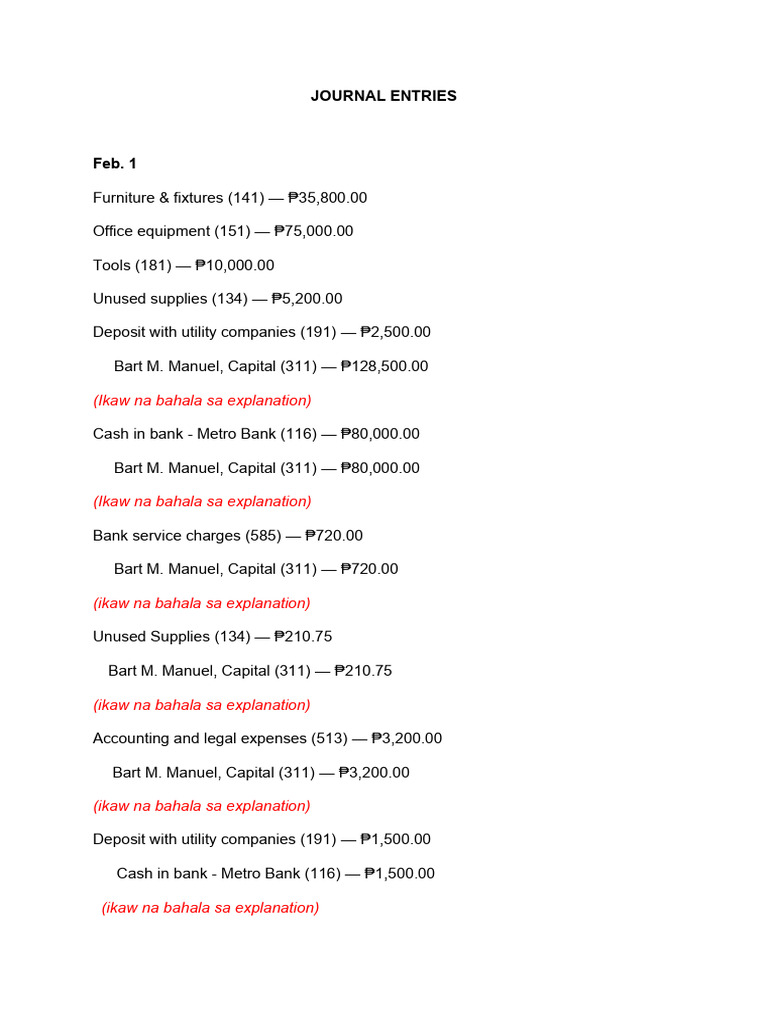 Journal Entries | PDF | Business | Money