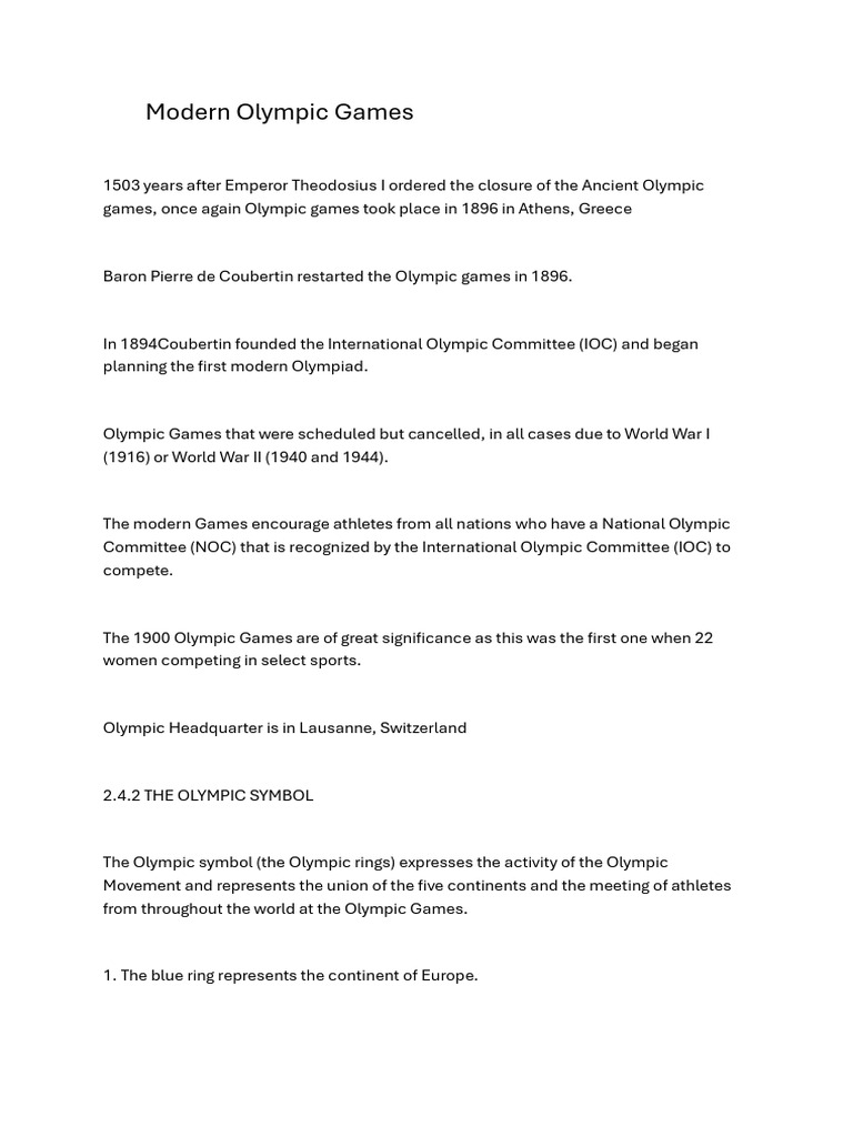 History and Significance of the Olympics | PDF | Olympic Games ...