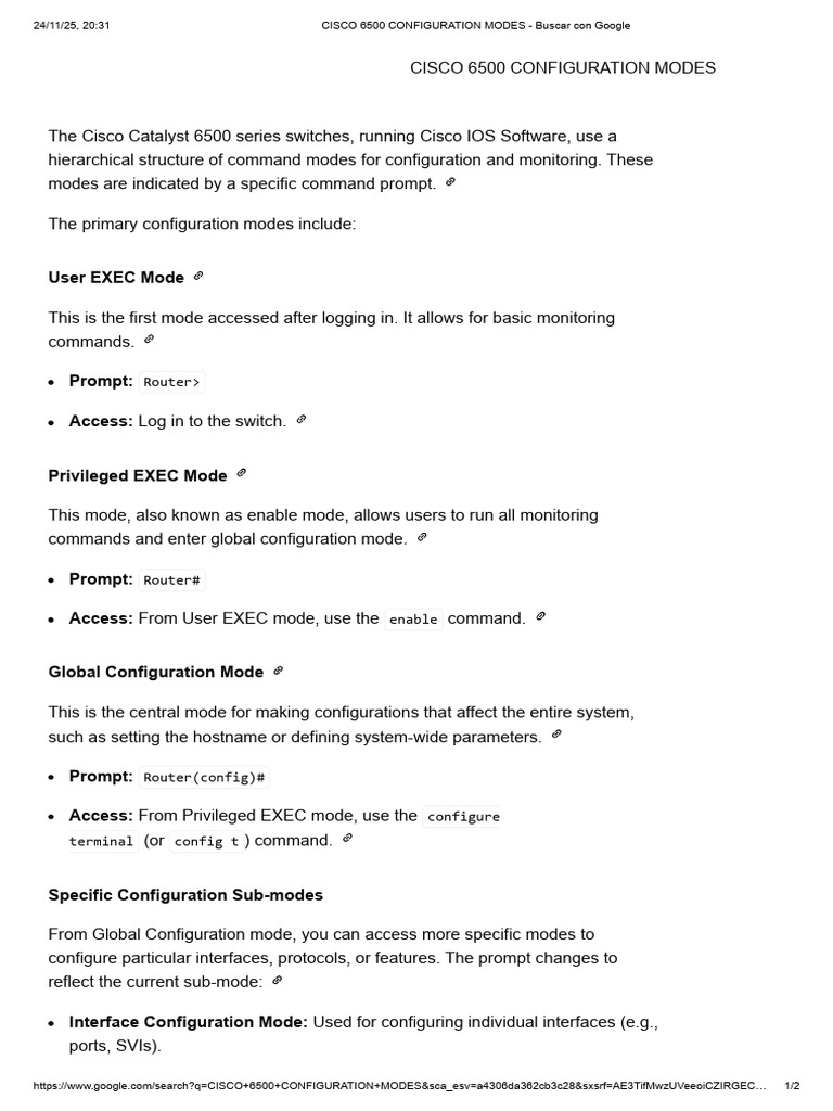 Cisco 6500 Configuration Modes | PDF