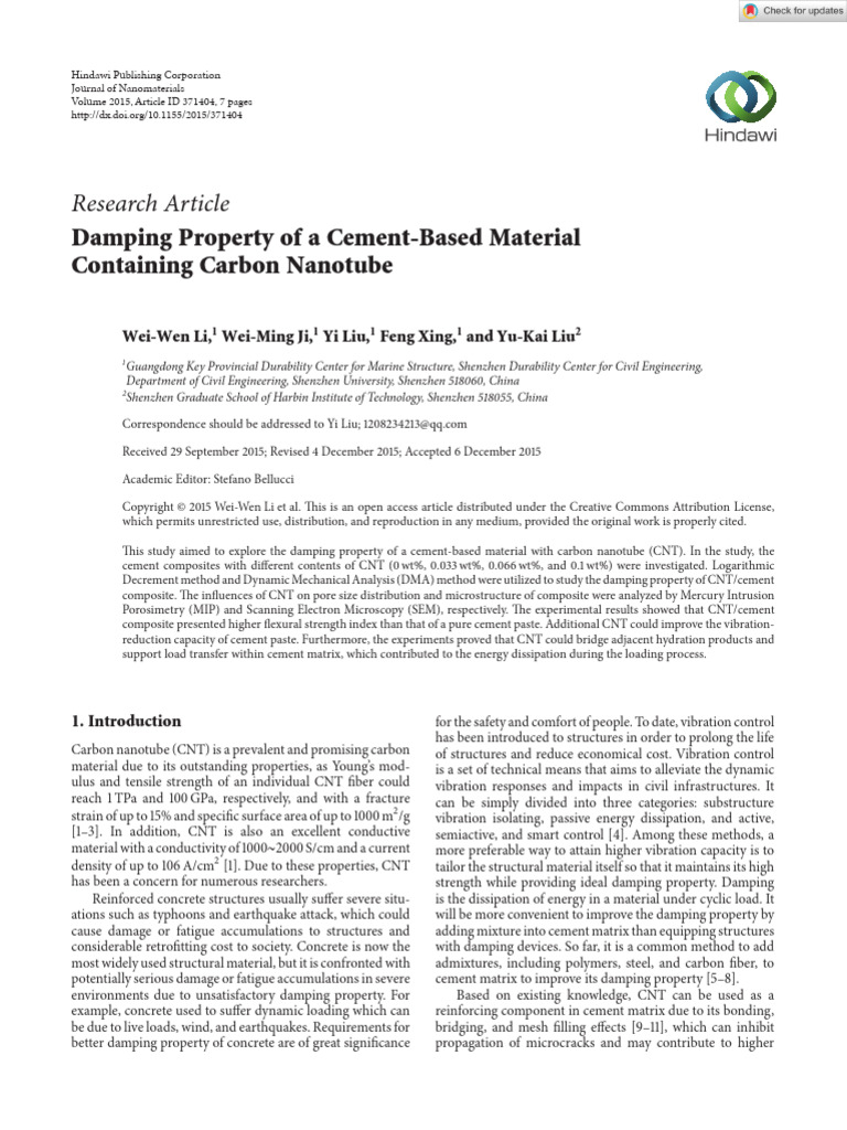 Journal of Nanomaterials - 2015 - Li - Damping Property of A Cement ...