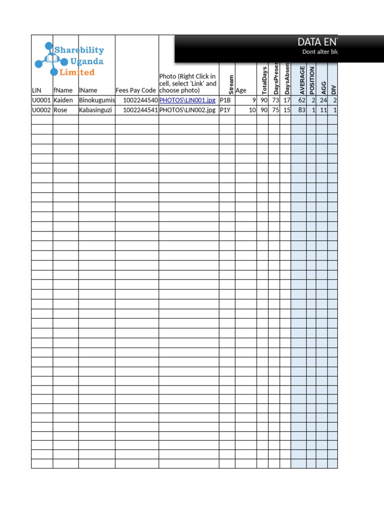 Student Performance Data Entry Sheet | PDF