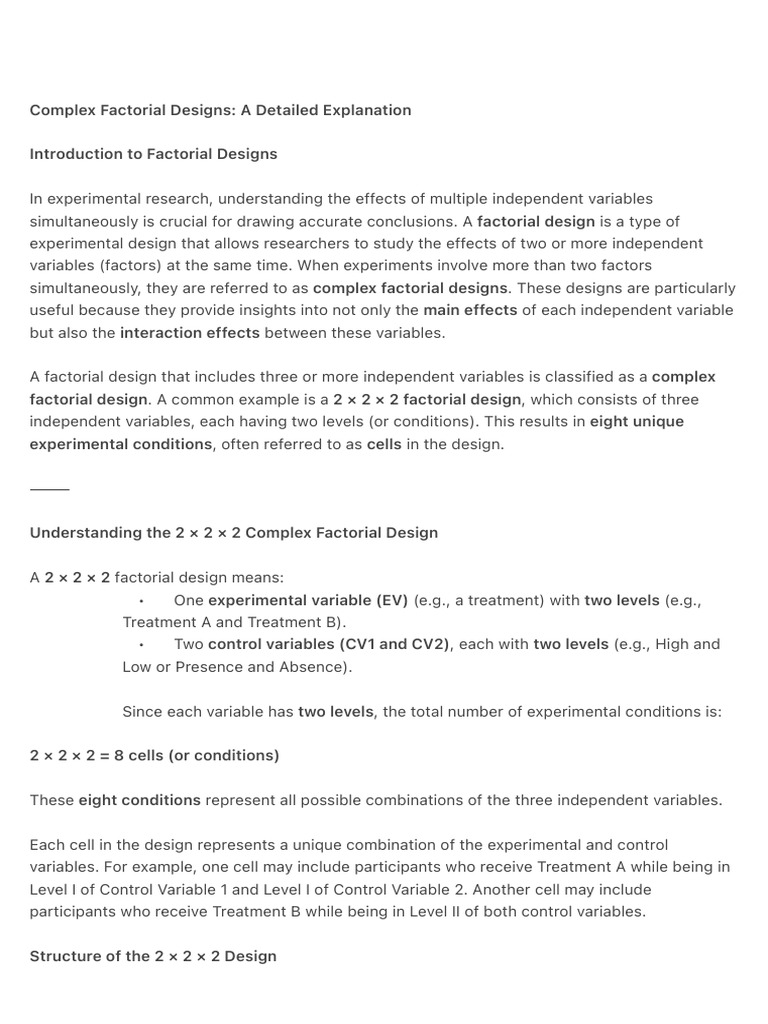 Complex Factorial Designs - A Detailed Explanation | PDF | Narrative ...