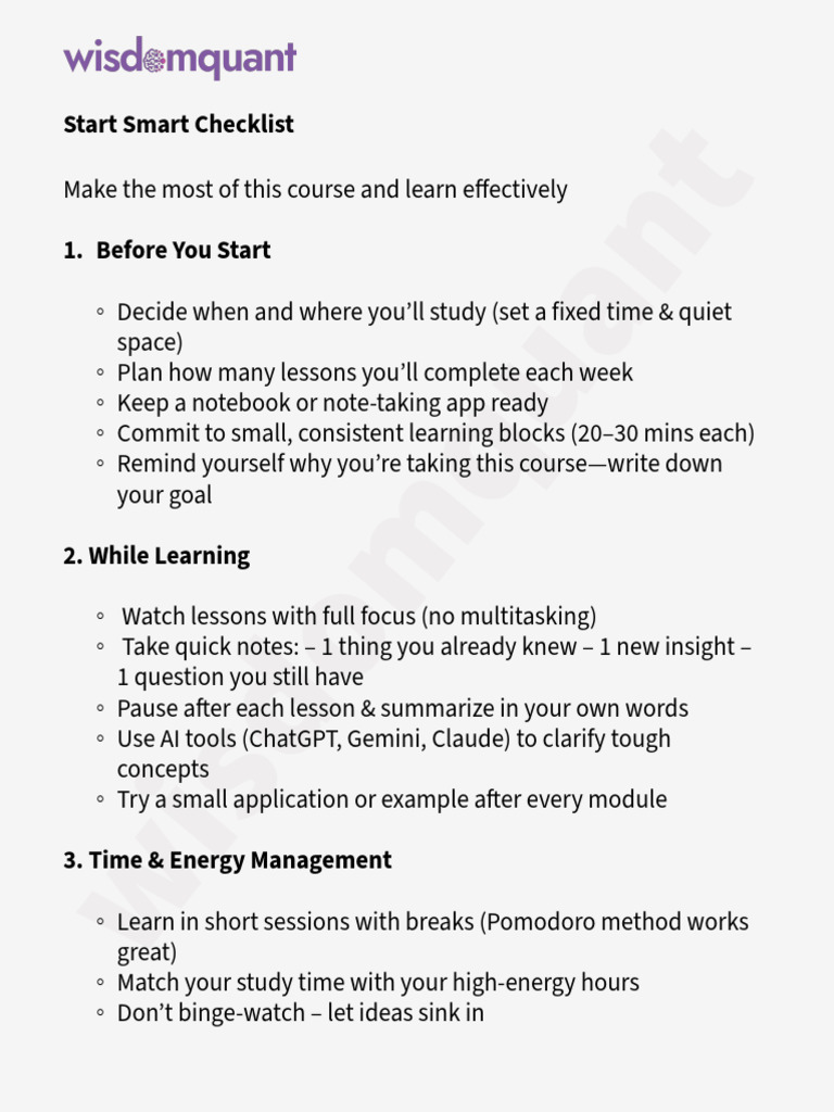 Start Smart Checklist | PDF