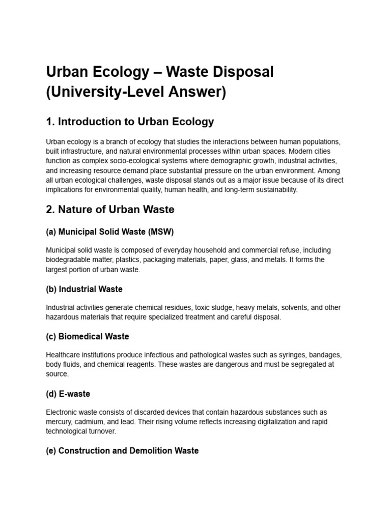 Urban Ecology - Waste Disposal (University-Level Answer) | PDF | Waste ...