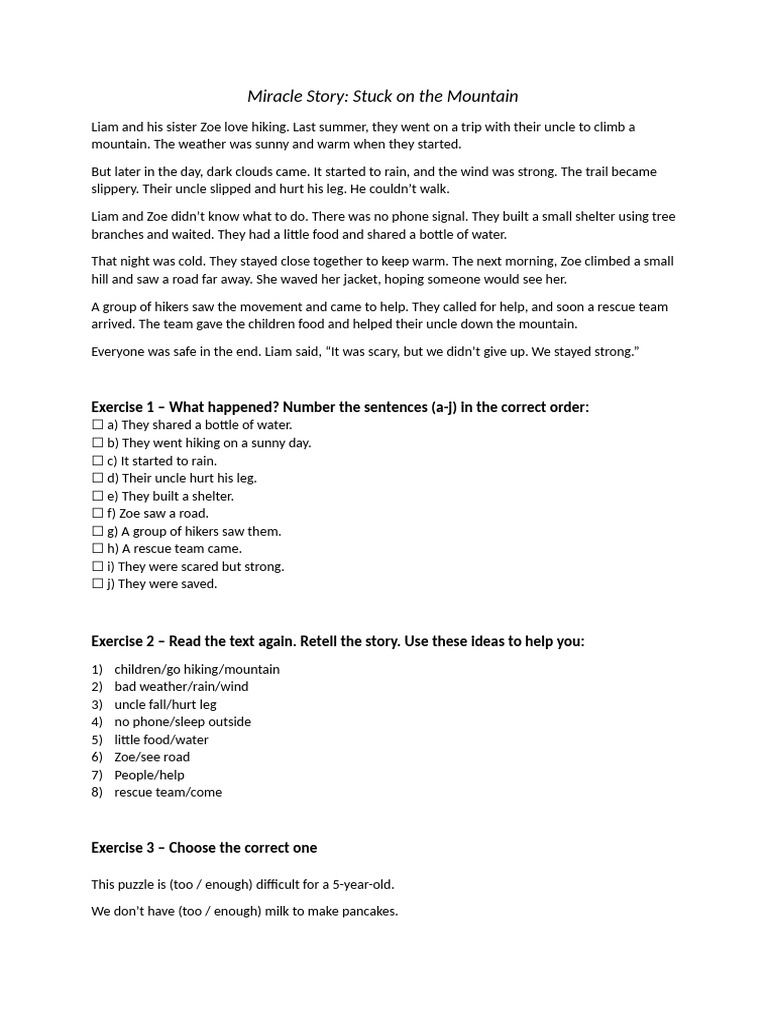Miracle Story Exercise | PDF | Hiking