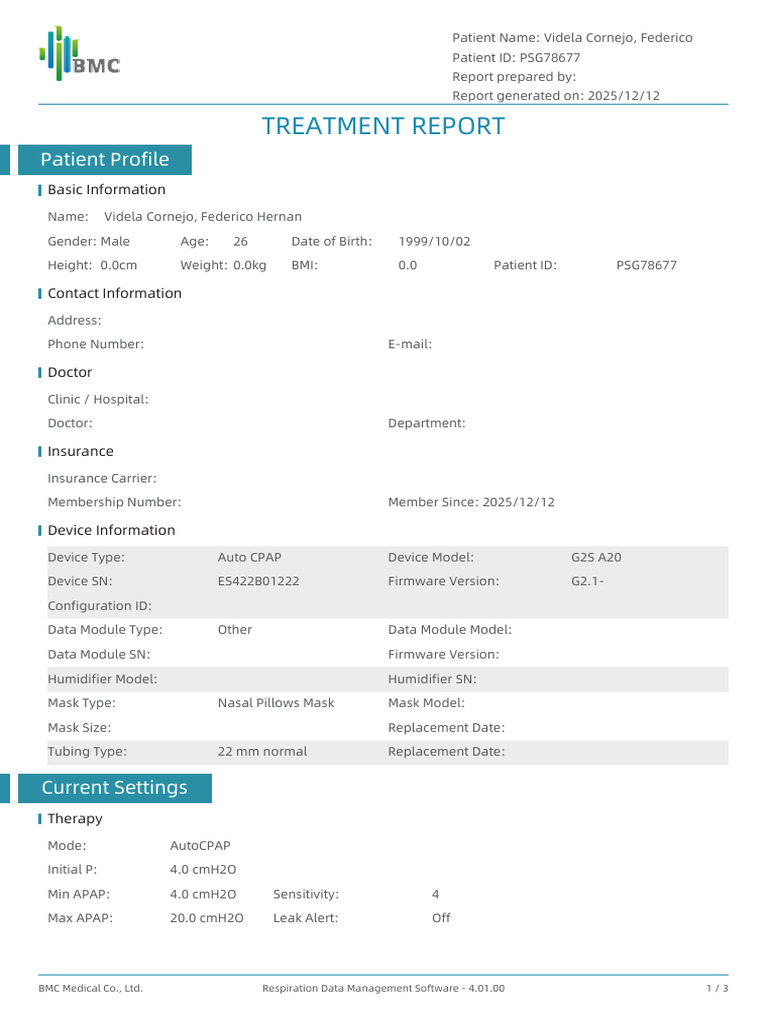 Treatment Report - Usage Compliance - Videla Cornejo, Federico Hernan ...