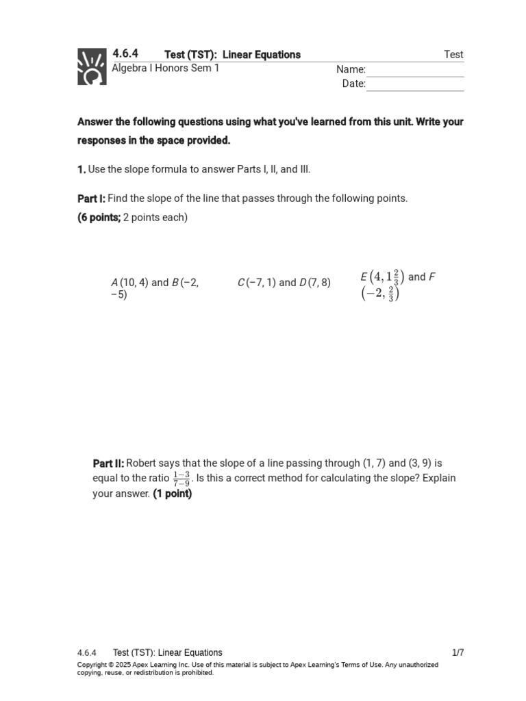 Linear Equations Test Questions | PDF | Elementary Mathematics ...