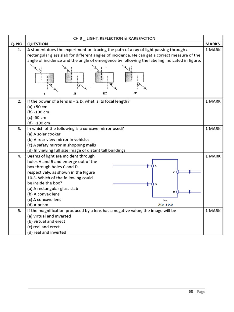 Light Reflection and Refraction Questions | PDF | Eye | Mirror