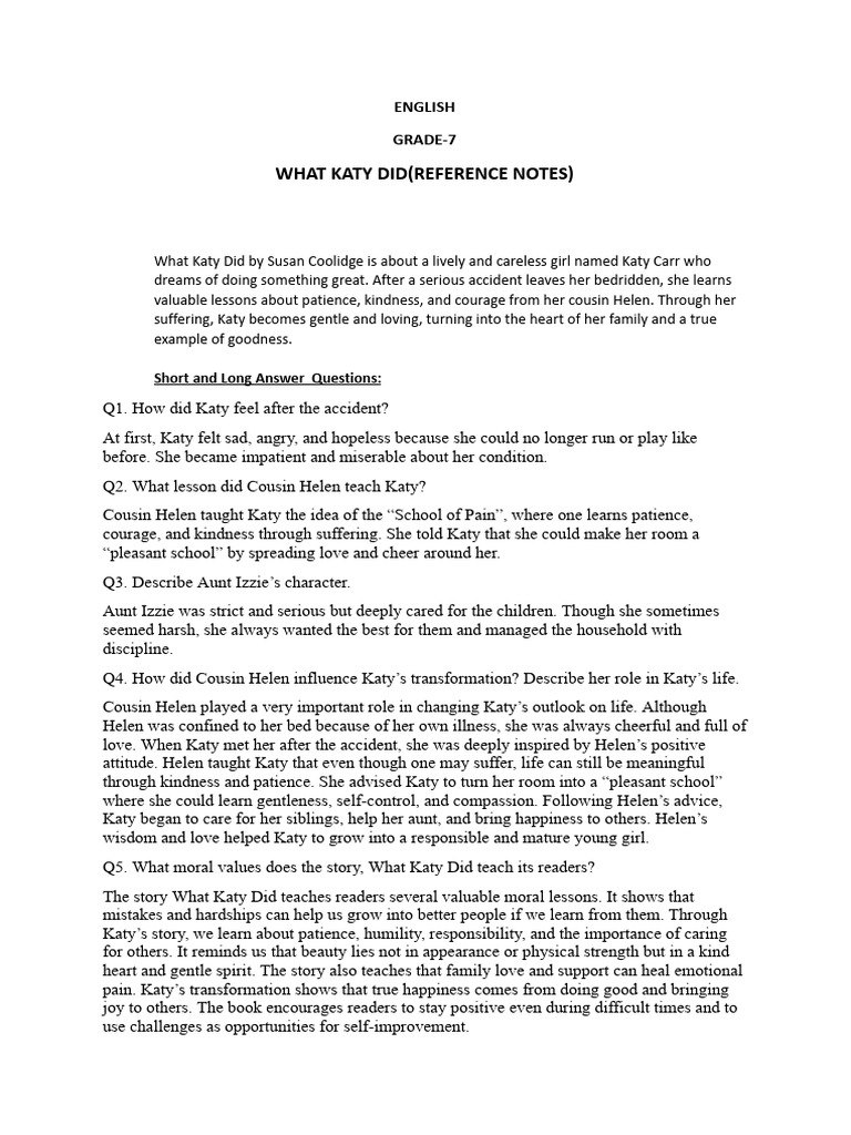 English-What Katy Did - Reference Note | PDF | What Katy Did
