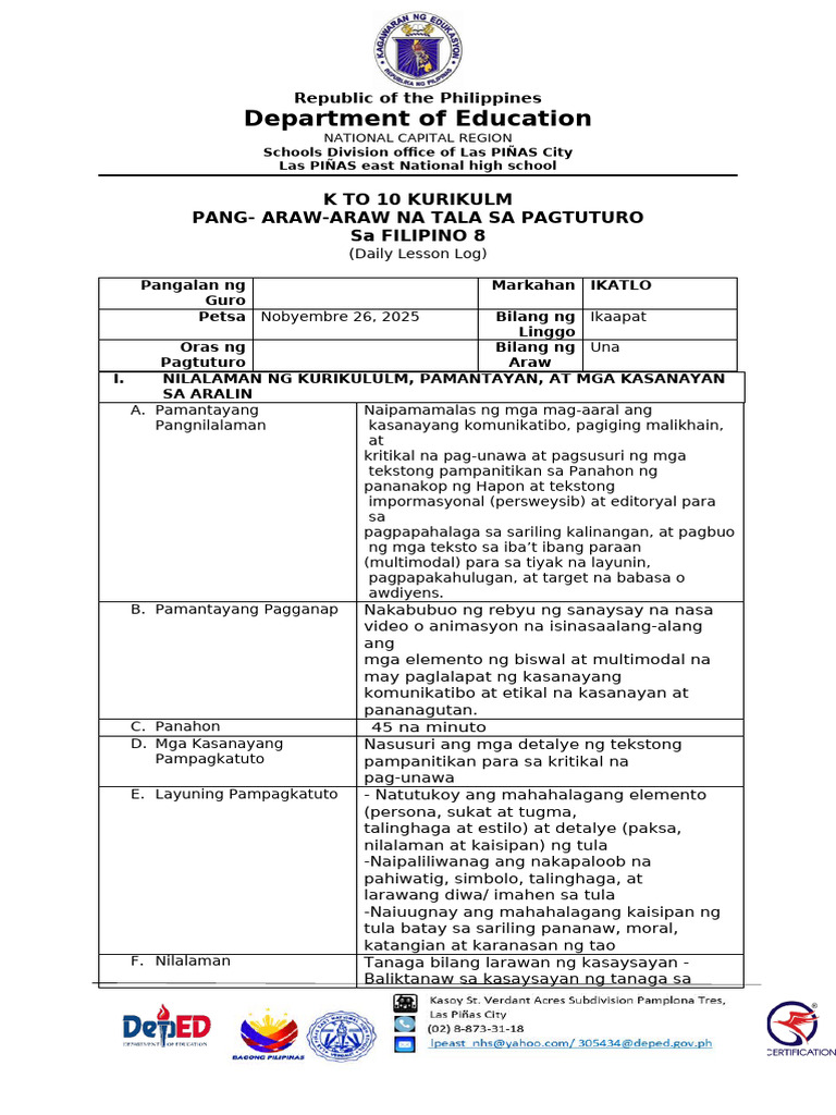 Second Grading DLL 2025 Nov.26 2025 | PDF