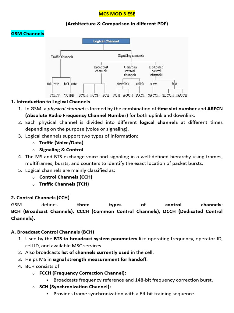 GSM Logical Channels Overview | PDF | Cellular Network | Telecommunications