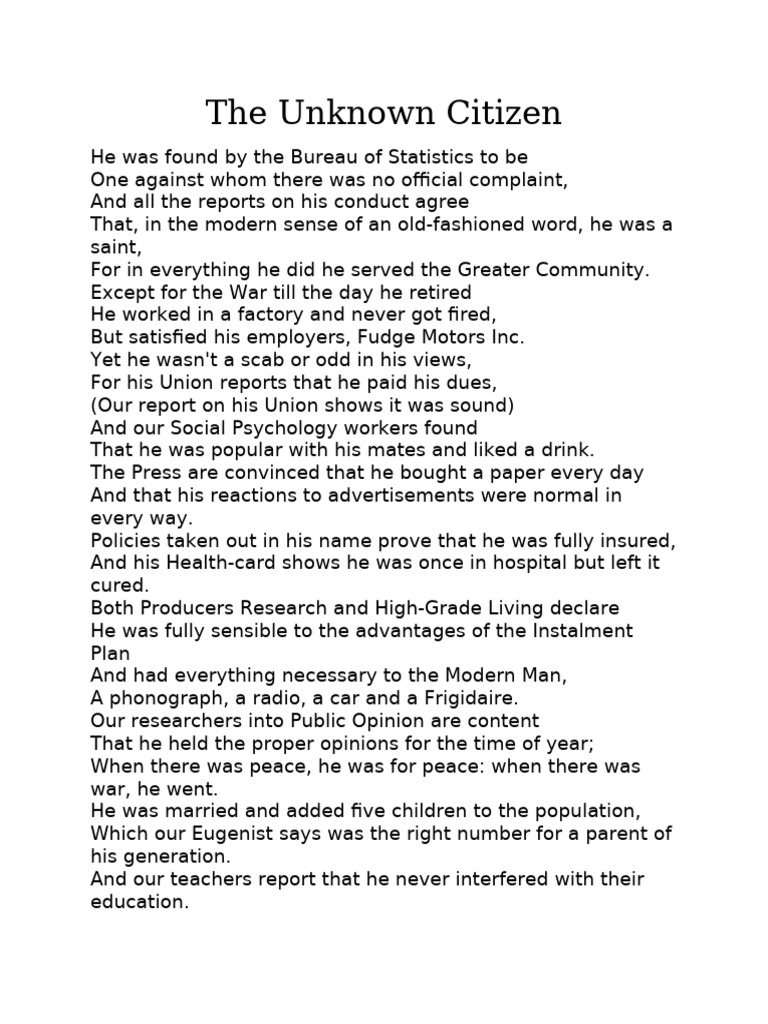 The Unknown Citizen | PDF