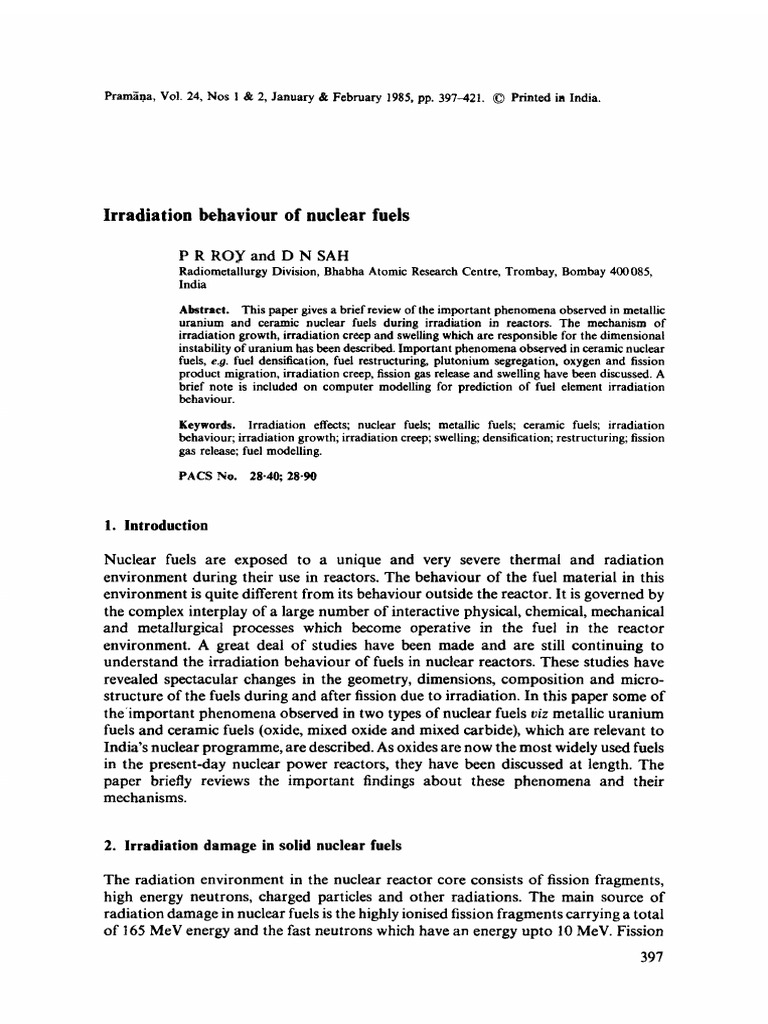 Irradiation Behaviour of Nuclear Fuels: Abstract | PDF | Creep ...