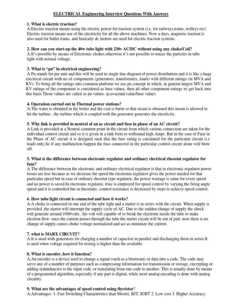Most Important Electrical Engineering Interview Ques & Ans | PDF | Electric Motor | Alternating ...
