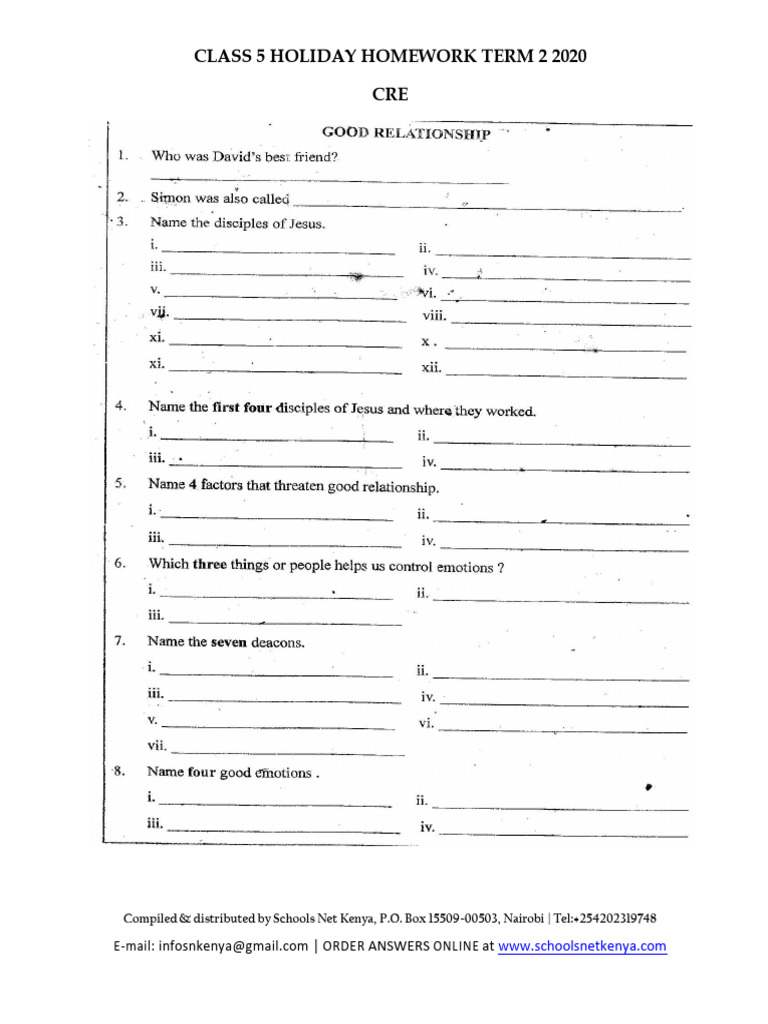 Cre Holiday Homework Class 5 Term 2 2020 PDF | PDF