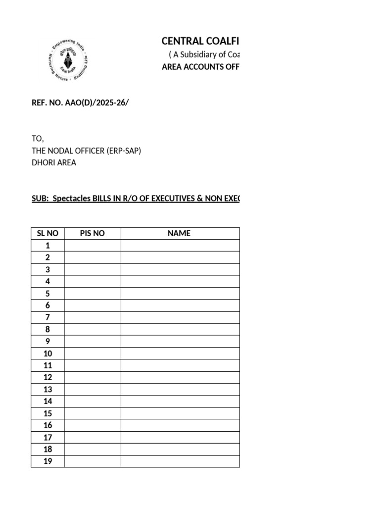 Spectacles Bills for Dhori Area Executives | PDF