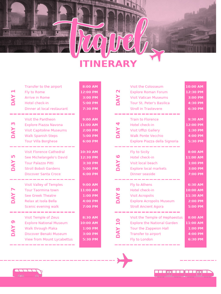 10 Day Travel Itinerary Template TemplateLab.com | PDF | Florence | Rome