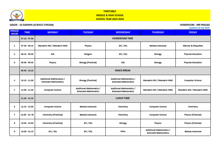 Grade 10 Science Stream Timetable | PDF | Science