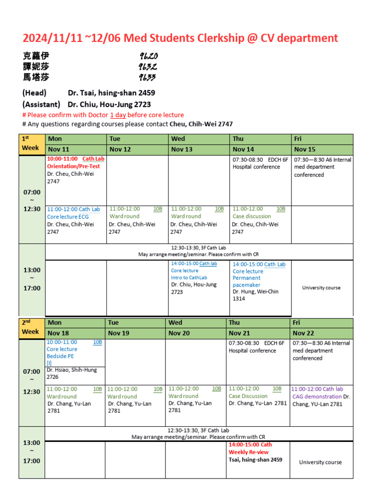 2024-11-11 Foreign Student Schedule | PDF | Cardiovascular System ...