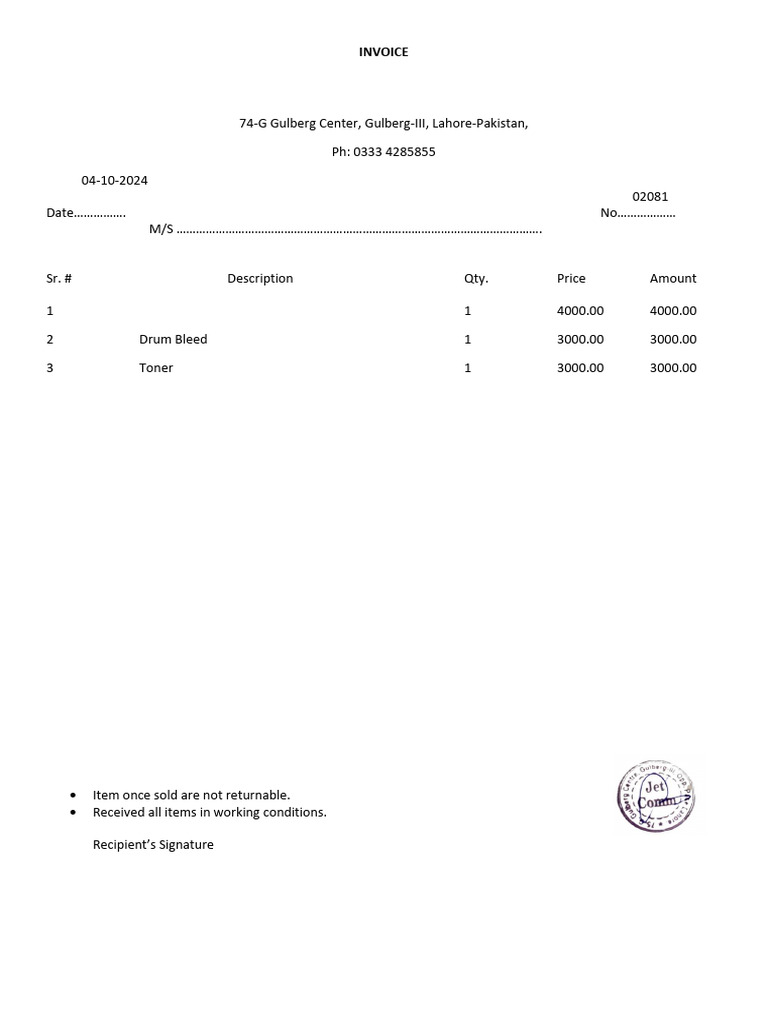 Invoice for Pantum M6559 Purchase | PDF